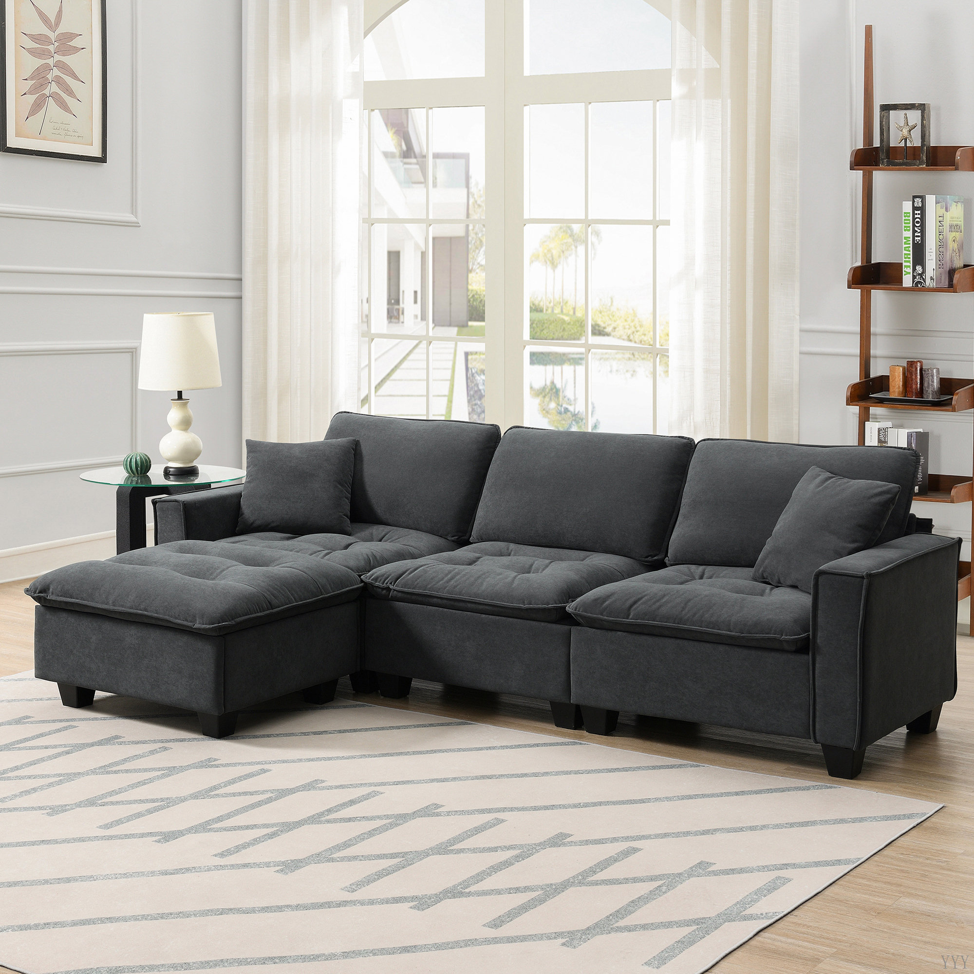 Latitude Run® 100*59" Modern Convertible Sectional Sofa,L-Shaped Reversible Couch Set With Free ...